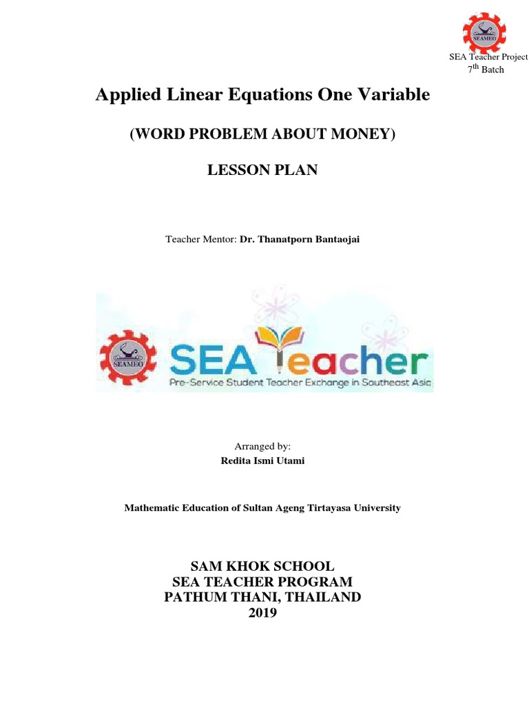 Applied Linear Equations One Variable: (Word Problem About Money) | PDF ...