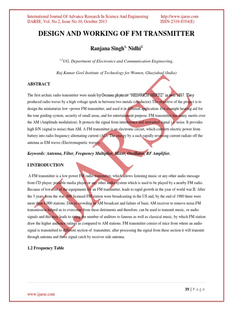 Design and Working of FM Transmitter | PDF | Frequency Modulation ...