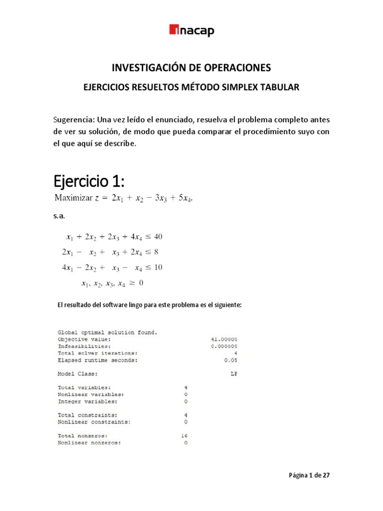 Guia 1 - Método Simplex - Ejercicios Resueltos | PDF | Conceptos matemáticos | Álgebra