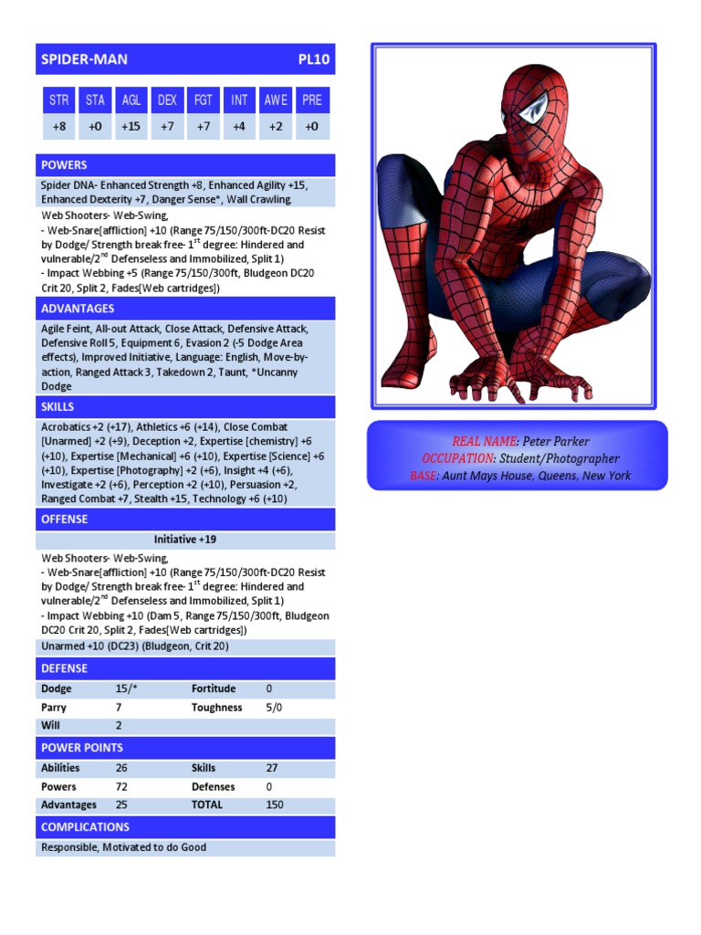 Spider-Man PL10: STR Sta Agl Dex FGT Int Awe Pre | PDF
