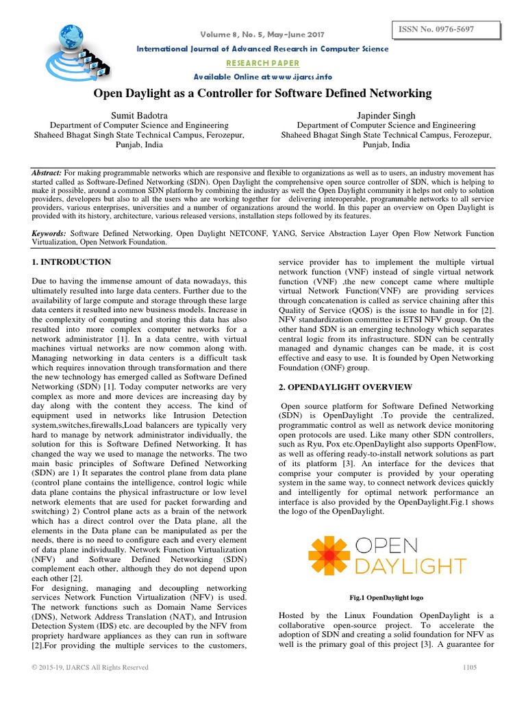 Open Daylight As A Controller For Software Defined Networking | PDF | Computer Network ...