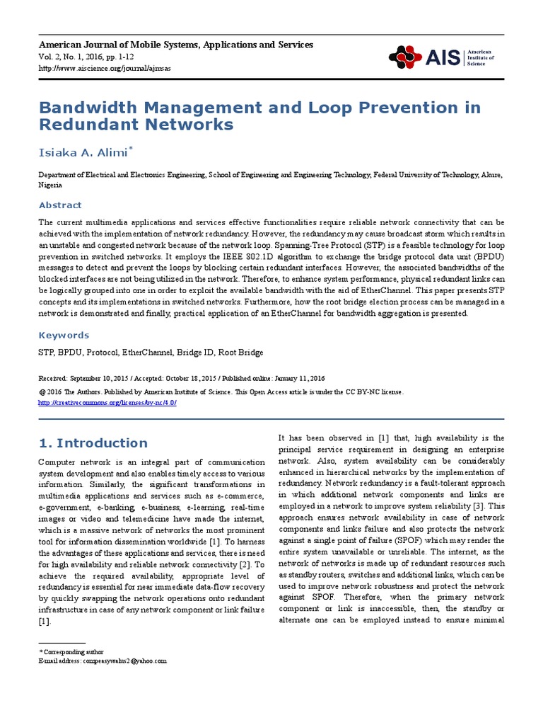 Bandwidth Management and Loop Prevention in Redundant Networks | PDF ...