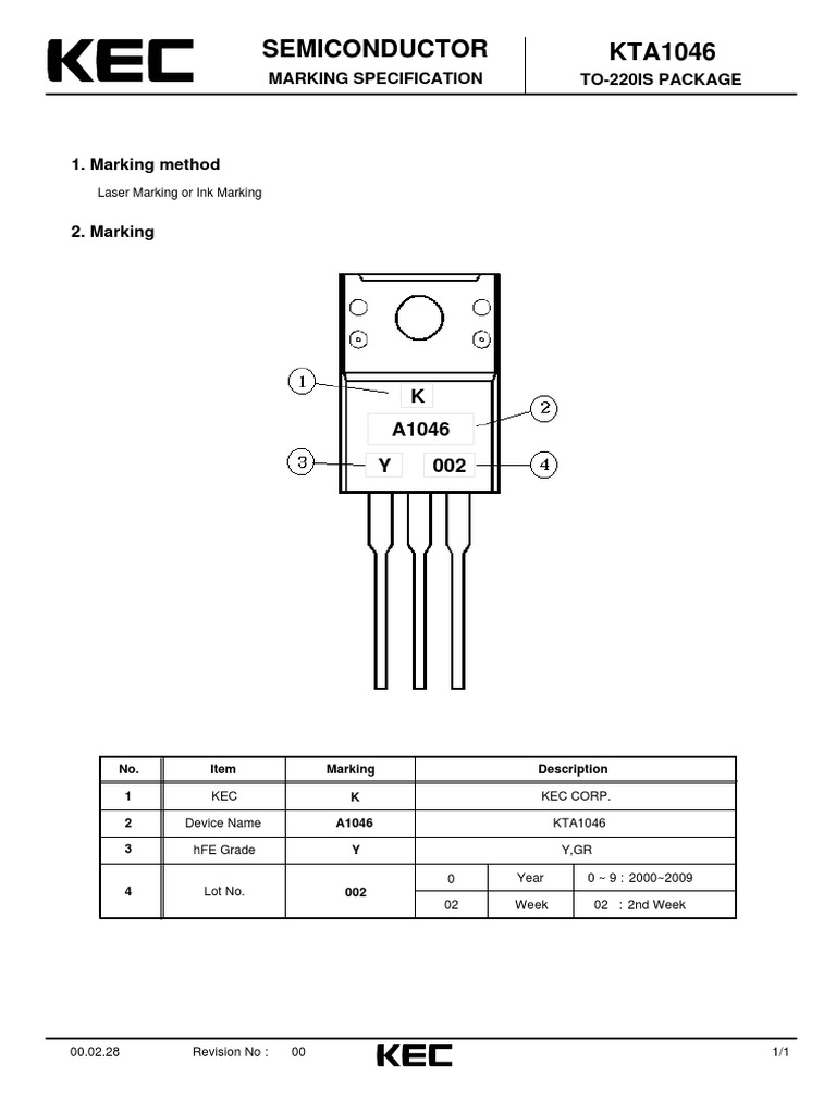 KTA1046 Marking Specification Guide | PDF | Laser | Semiconductors