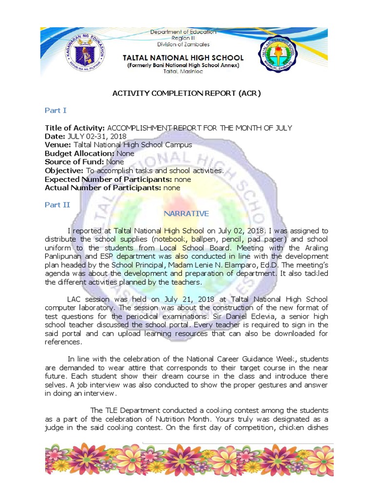 ACR Report for Taltal National High School | PDF | Test (Assessment ...