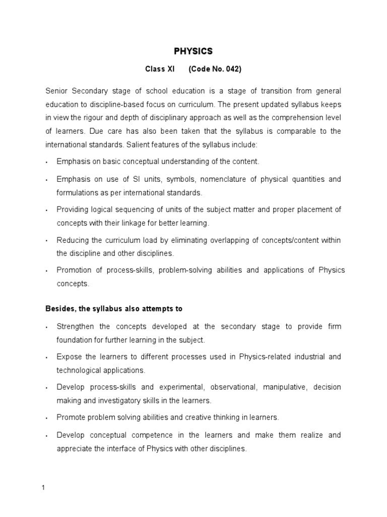 Cbse Classs 11 Physics Syllabus 2019 20 | PDF | Rotation Around A Fixed ...