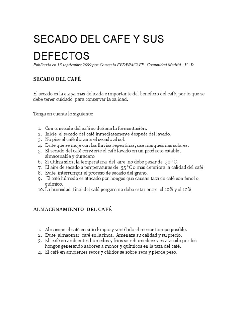 Secado Del Cafe y Sus Defectos | PDF | café | Naturaleza