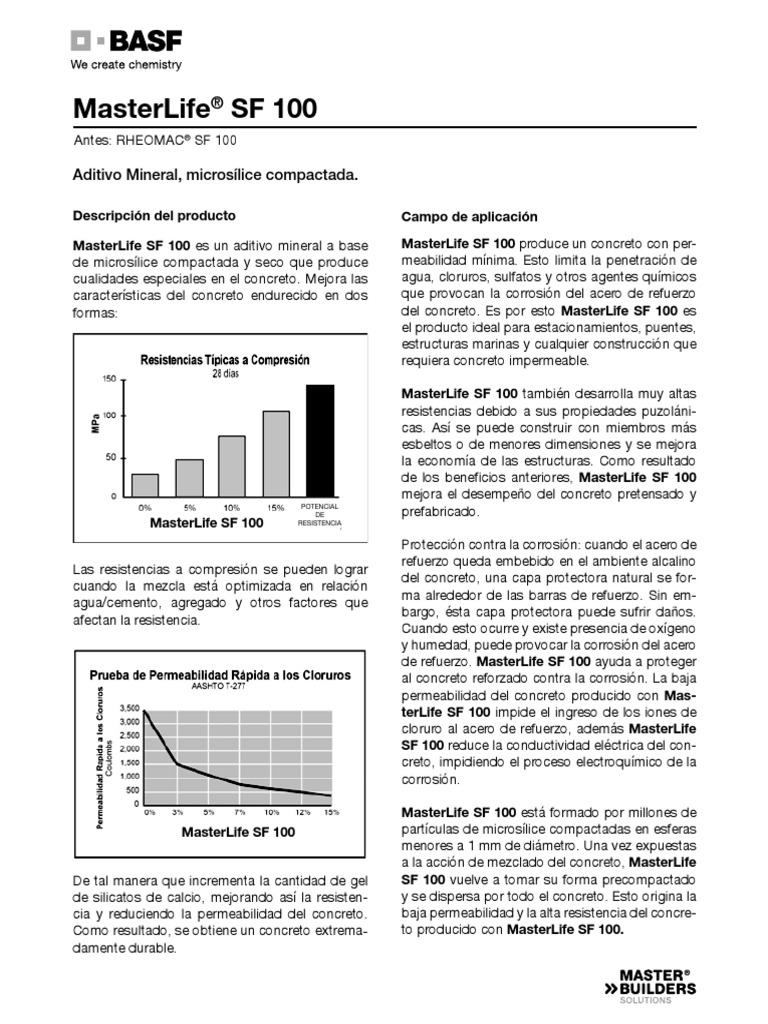 Basf Masterlife SF 100 Tds | PDF | Hormigón | Cemento