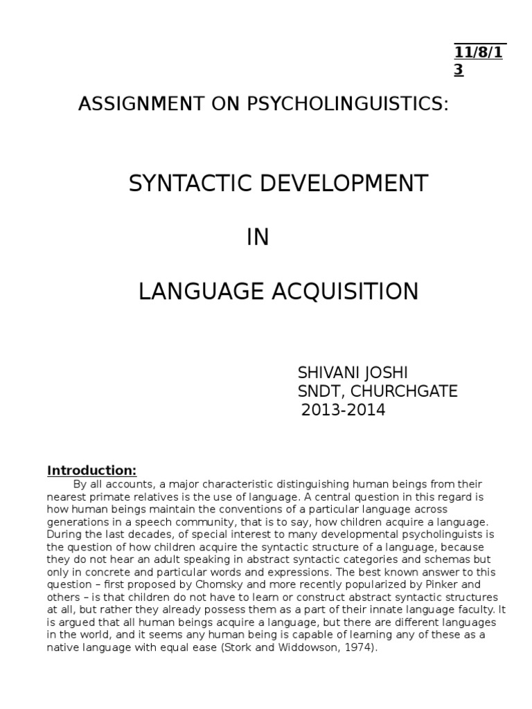Syntactic Development | PDF | Language Acquisition | Verb