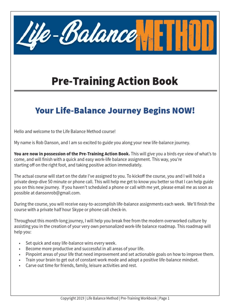 Life Balance Method - Pre Training Action Book | PDF | Sleep ...