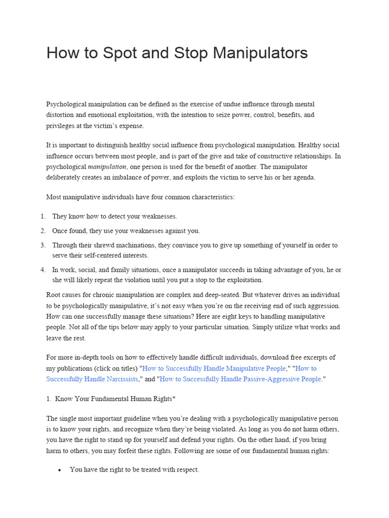 How To Spot and Stop Manipulators | PDF | Psychological Manipulation ...
