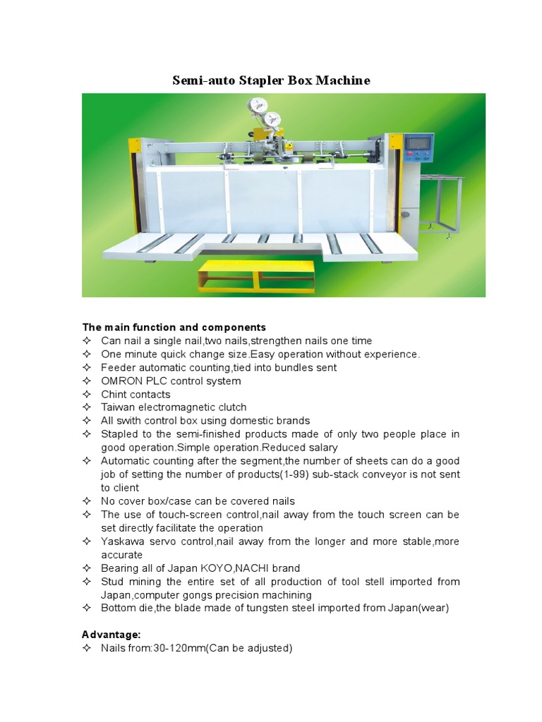 Semi-Auto Stapler Box Machine: The Main Function and Components | PDF