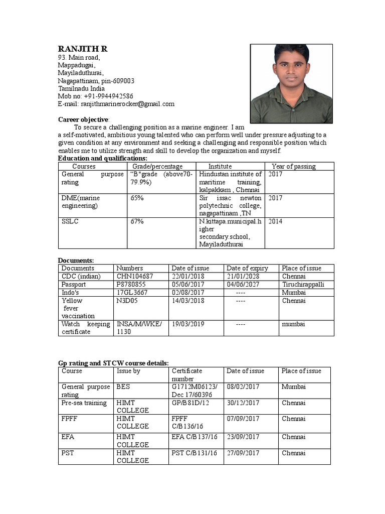 Ranjith R: Career Objective | PDF