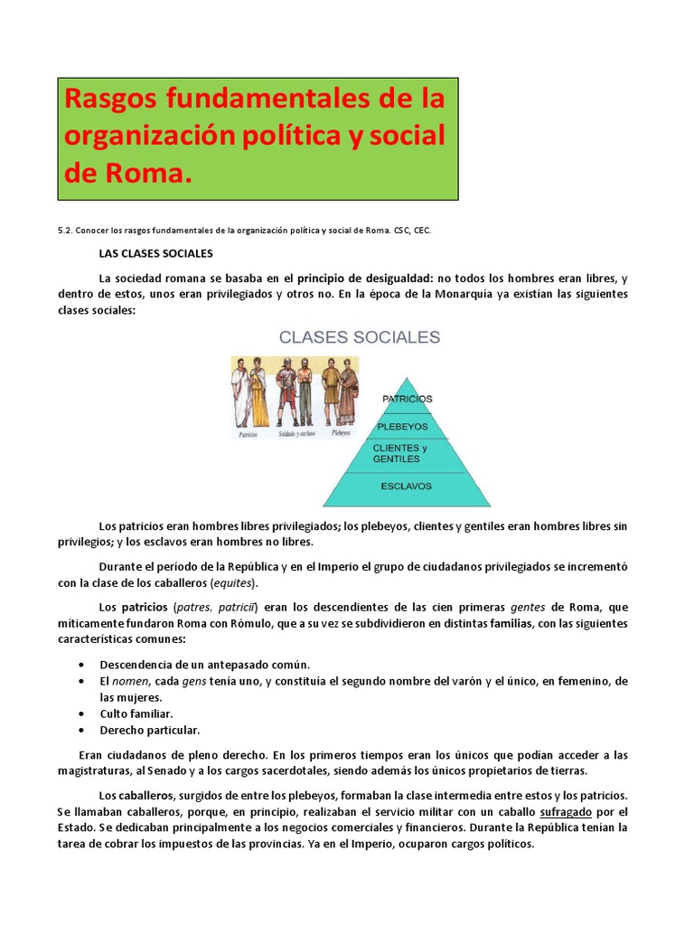 Rasgos Fundamentales de La Organización Política y Social de Roma | PDF ...