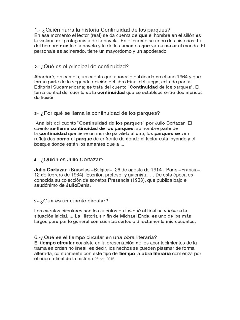 Analisis Continuidad de Los Parques | PDF | Cuentos | Novelas