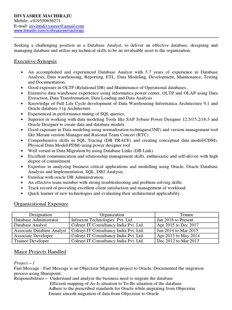 Divya Resume | PDF | Oracle Database | Databases