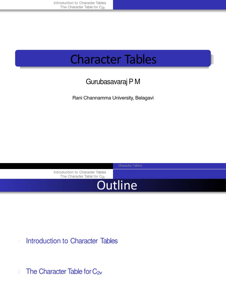 Character Tables: Gurubasavaraj P M | PDF | Atomic Orbital ...