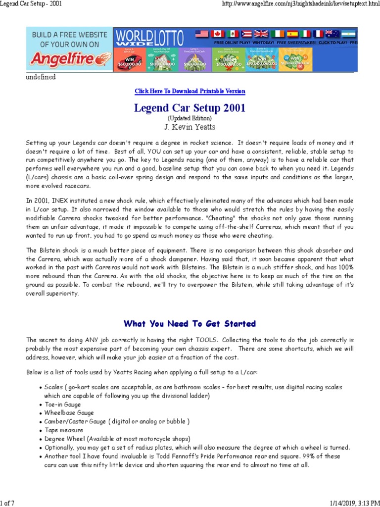Legend Car Setup Guide 2001 | PDF | Tire | Auto Racing
