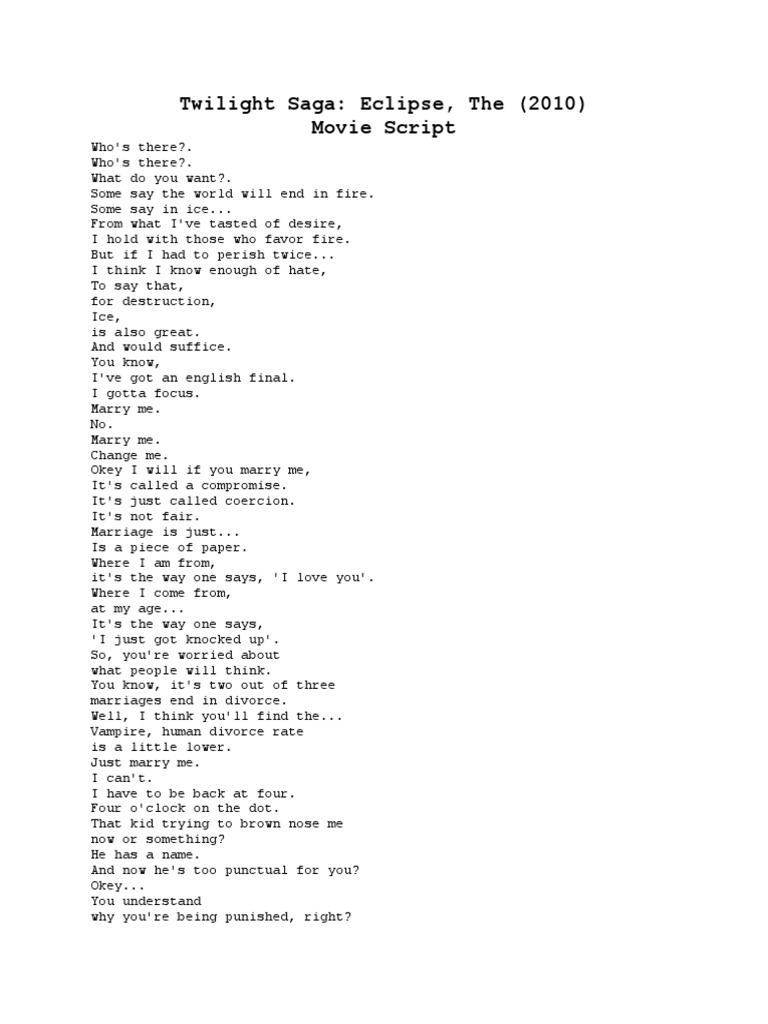 Twilight Saga: Eclipse, The (2010) Movie Script | PDF | Odor | Jacob