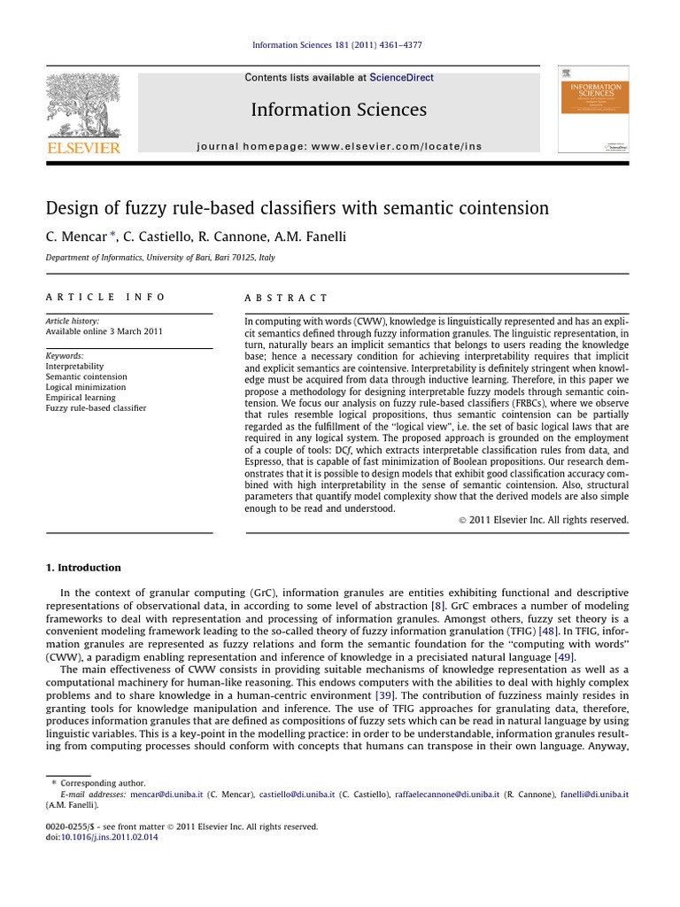 Design of Fuzzy Rule-Based Classifiers With Semantic Cointension | PDF | Semantics | Fuzzy Logic