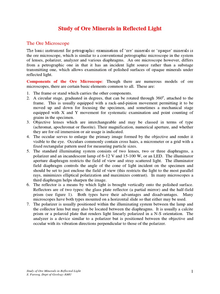 Study of Ore Minerals in Reflected Light | PDF | Microscopy | Optical ...
