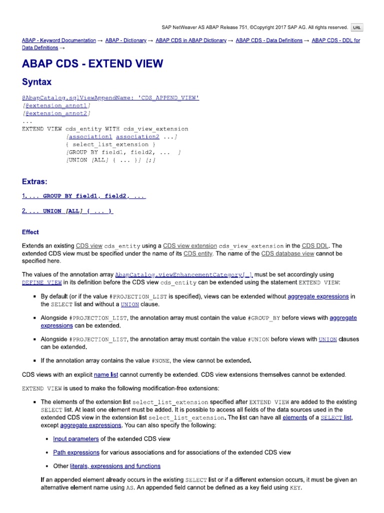 Abap Cds - Extend View | PDF
