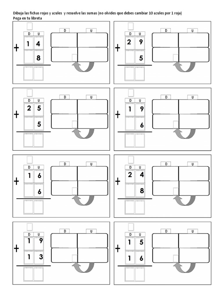 Dibuja Las Fichas Rojas y Azules y Resuelve Las Sumas