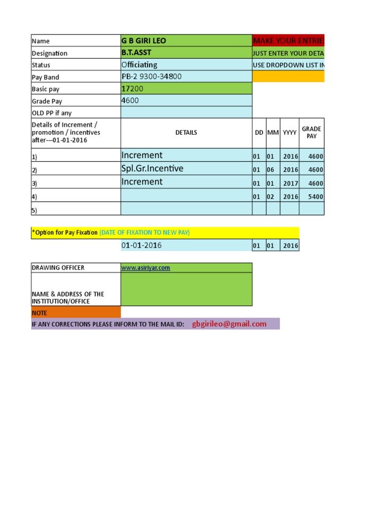 Pay Fixation Statement for G B Giri Leo | PDF | Government | Business