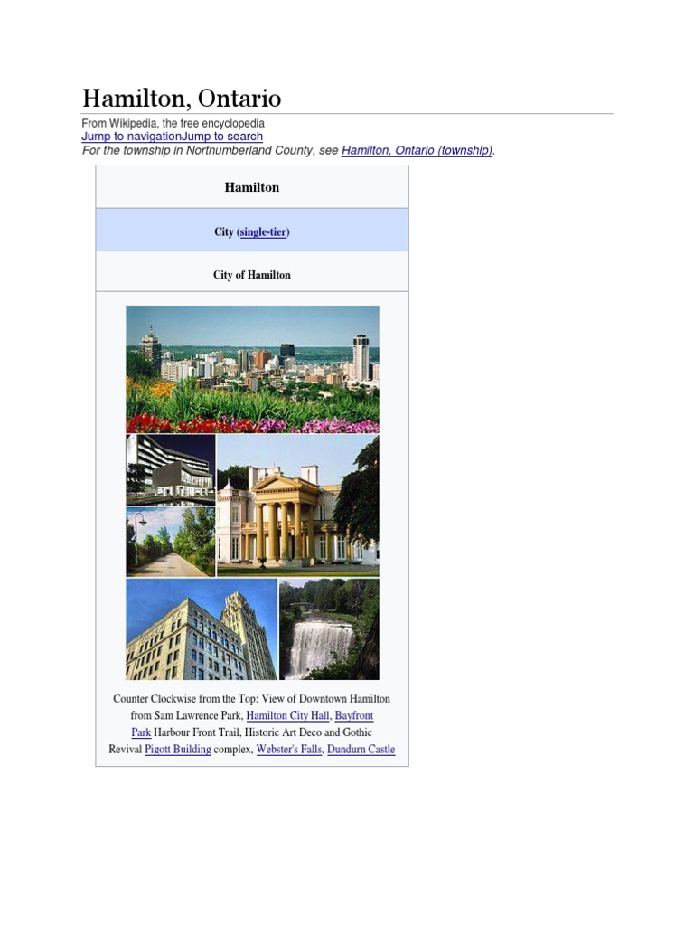 Hamilton, Ontario: City Overview and History | PDF
