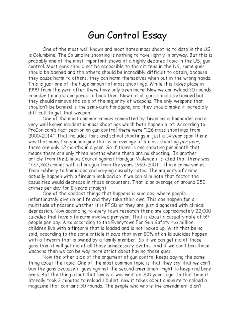 Essay | PDF | Gun Control | Gun Violence In The United States