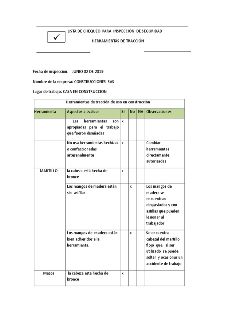 Listas de Chequeo | PDF | Herramientas