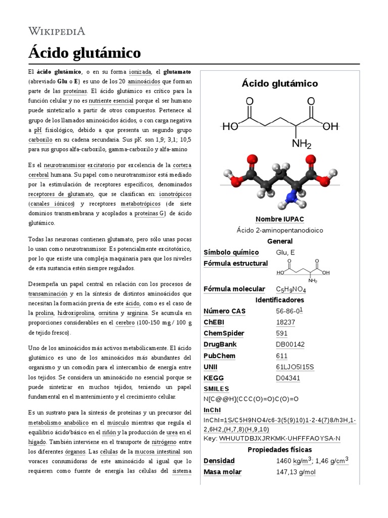 Ácido Glutámico | PDF | Ácido glutamico | Bioquímica