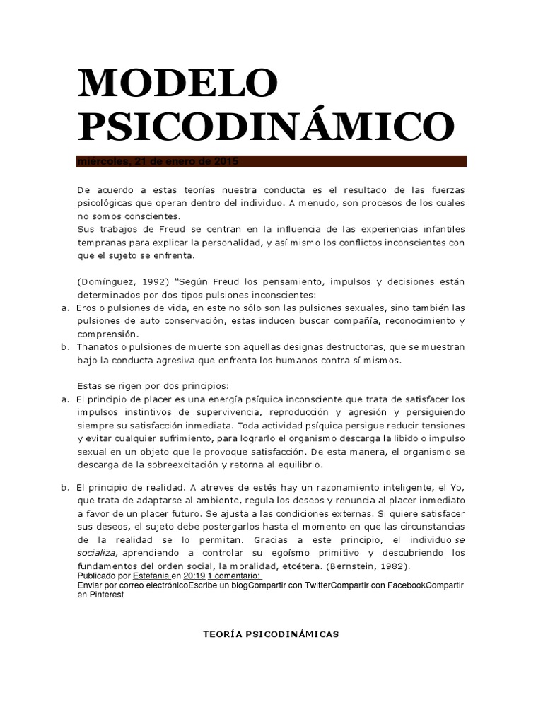 Modelo Psicodinámico | PDF | Psicoanálisis | Sicología
