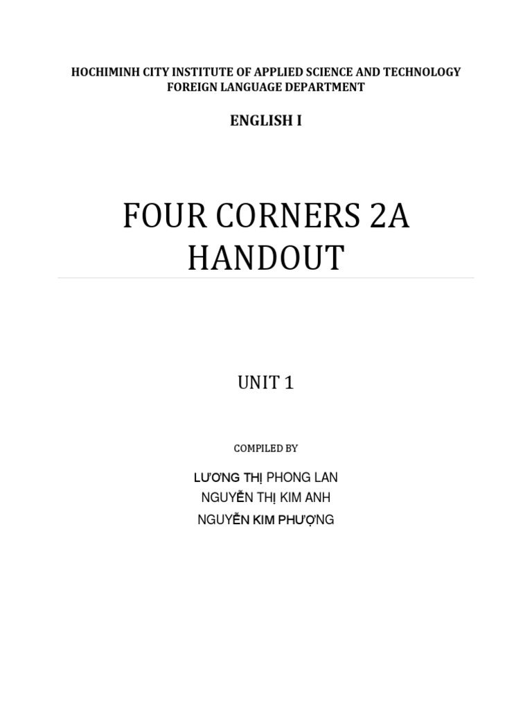 Four Corners 2a Handout - Unit1,2,3 | PDF | Text Messaging | Mobile Phones