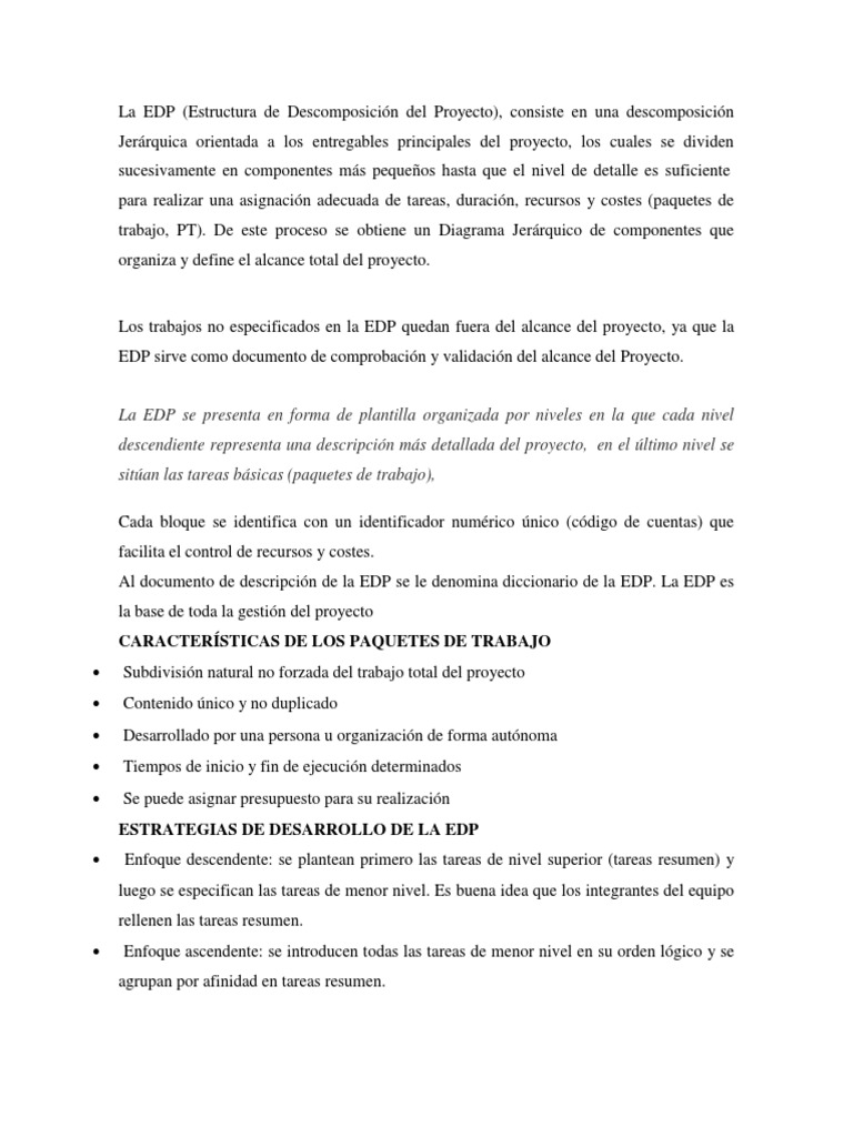La EDP | PDF | Planificación | Gestión de proyectos