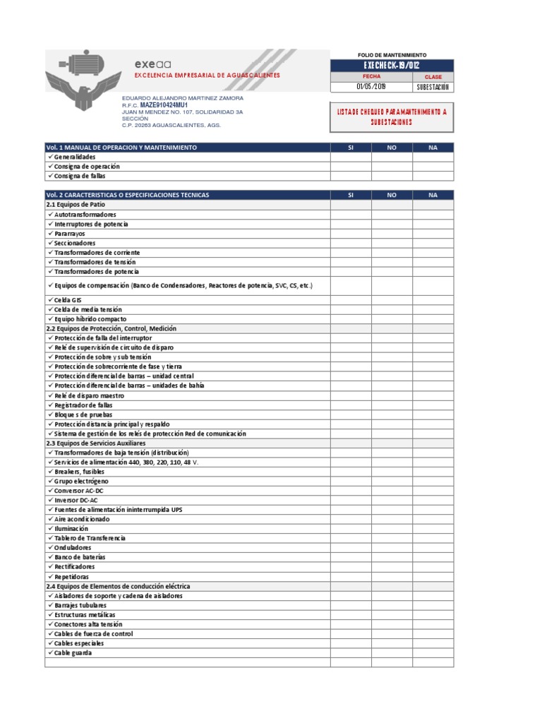 Checklist Subestacion 2 | Transformador | Componentes
