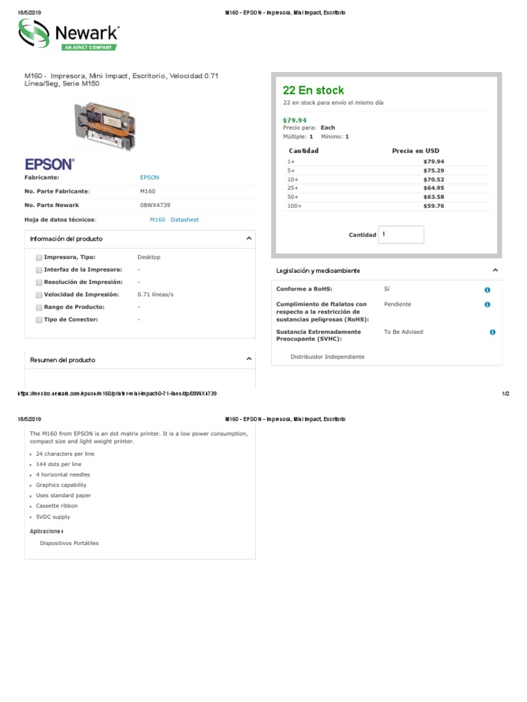M160 - EPSON - Impresora, Mini Impact, Escritorio | PDF | Impresora ...