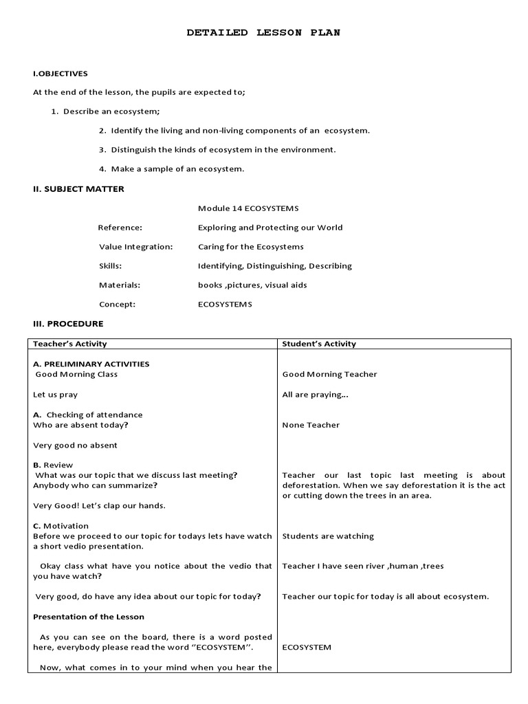 Detailed Lesson Plan: Ii. Subject Matter | PDF | Ecosystem | Ecology
