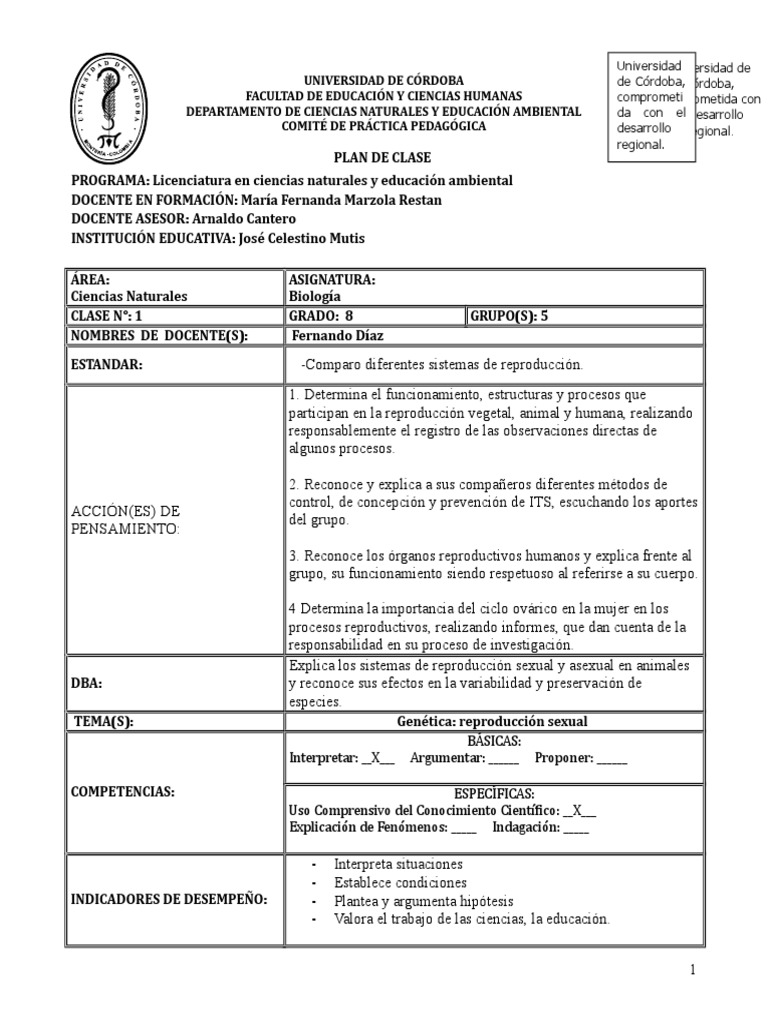 Plan de Clase: Reproducción Humana en 8° | PDF | Reproducción ...