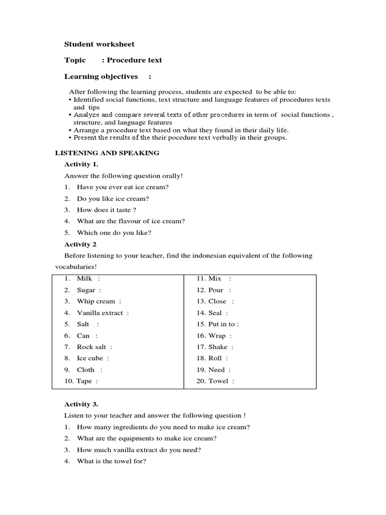 Example of Student Worksheet | PDF | Ice Cream | Blog