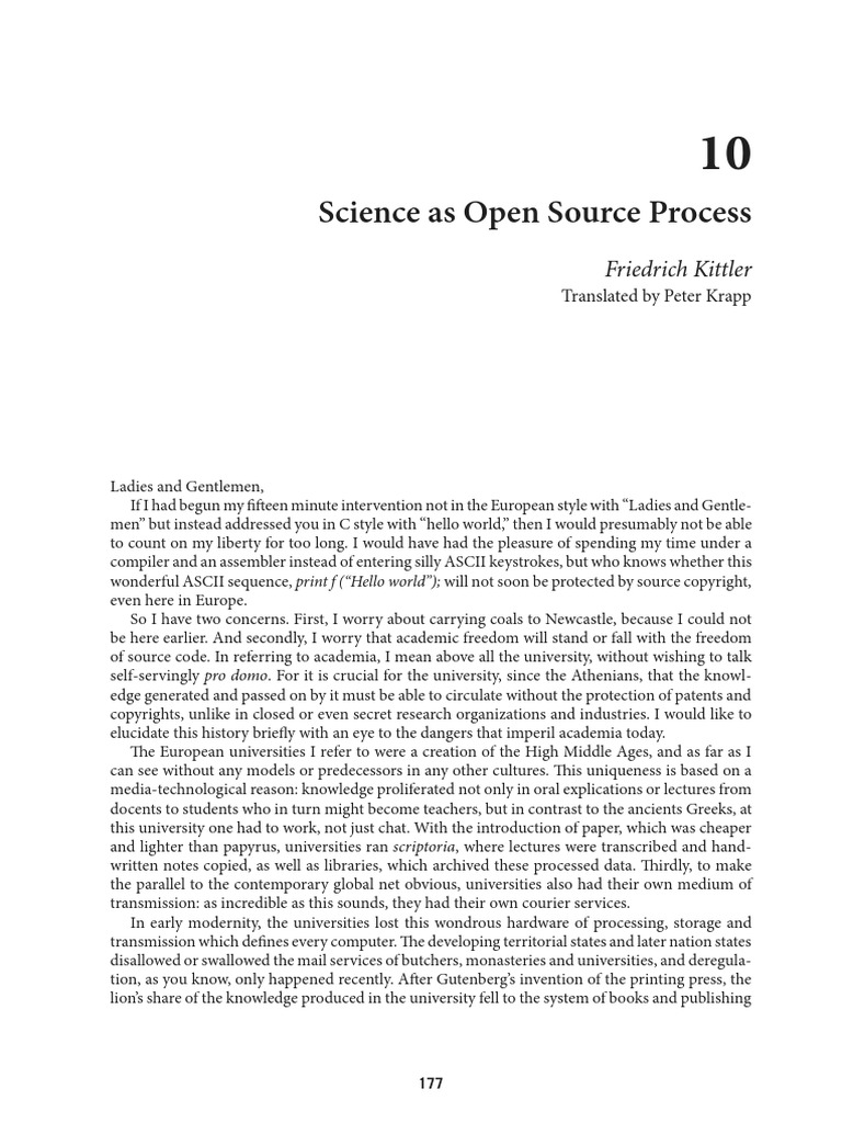 Science As Open Source Process: Friedrich Kittler | PDF | University | Software