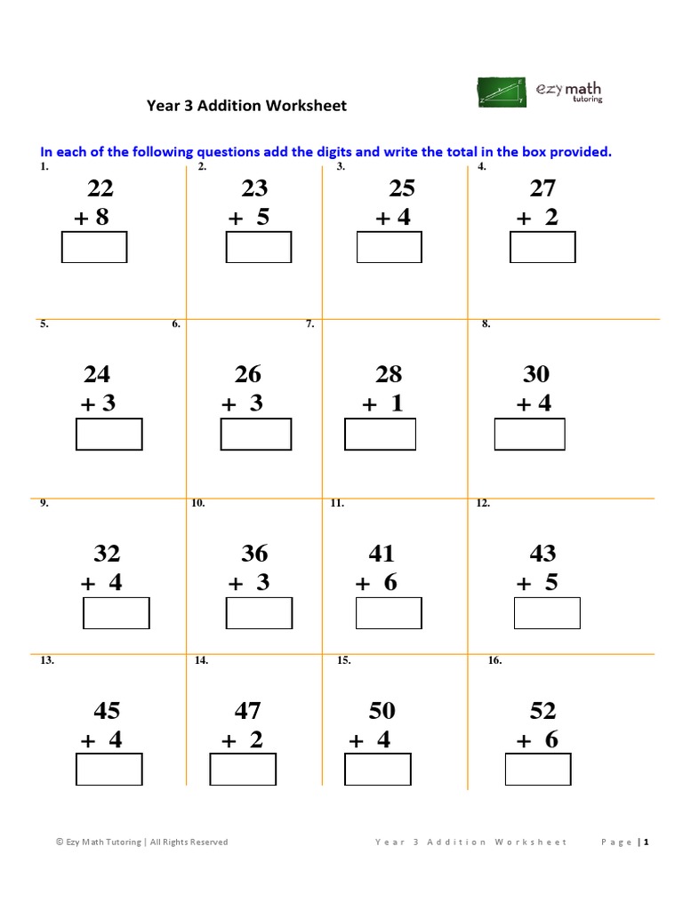 Year 3 Addition Worksheet | PDF