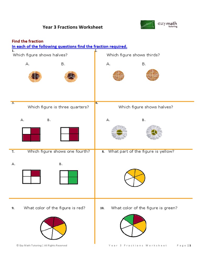 Year 3 Fractions Worksheet | PDF