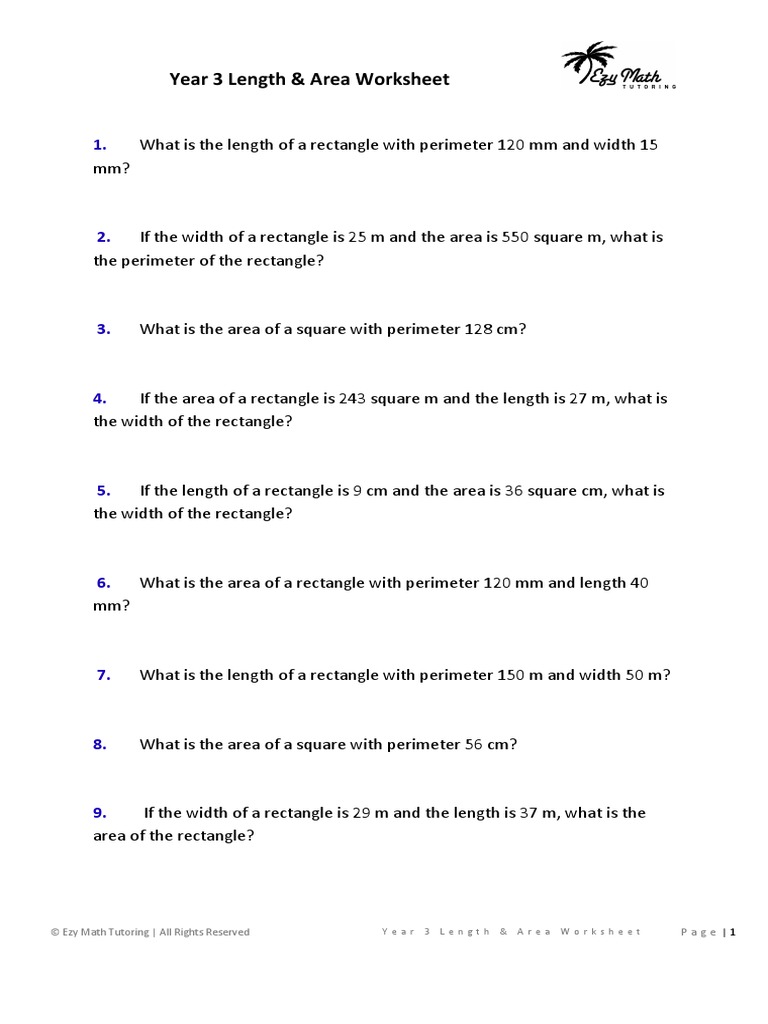 Year 3 Length and Area Worksheet | PDF