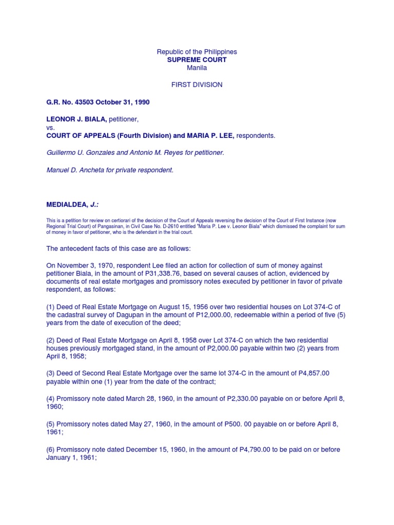 Leonor J. Biala | PDF | Laches (Equity) | Lawsuit