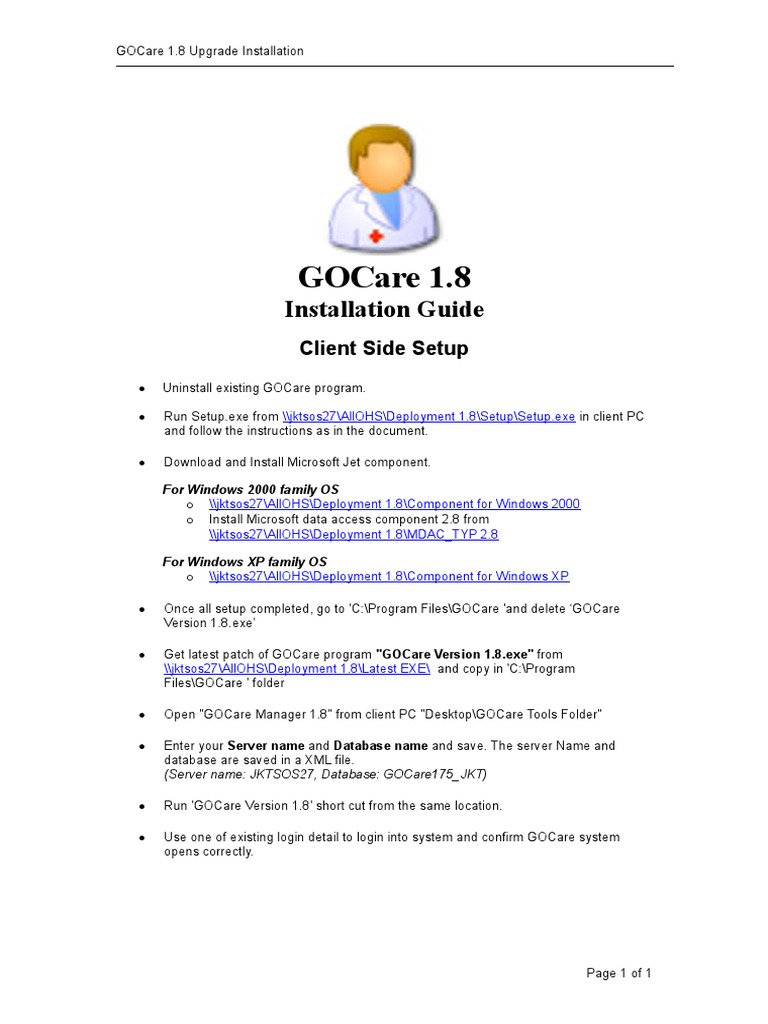 Gocare 1.8: Installation Guide | PDF | Computers