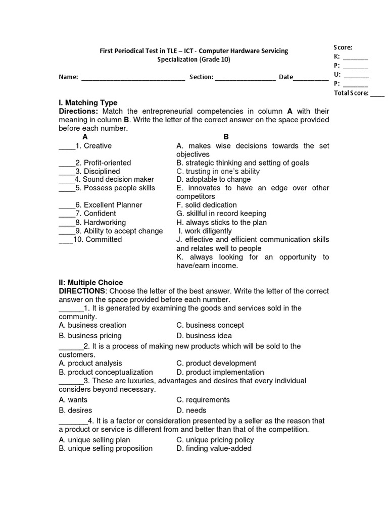 TLE exam | Product (Business) | New Product Development