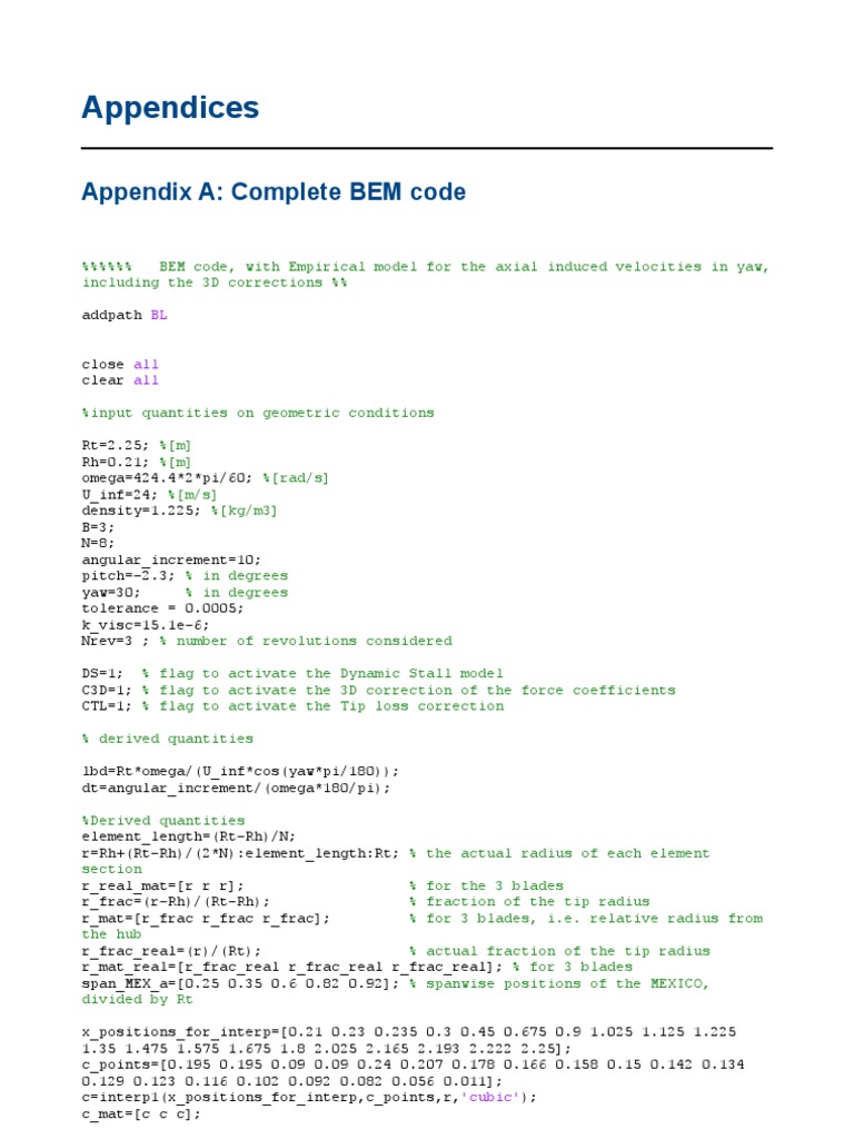 Appendices: Appendix A: Complete BEM Code | Download Free PDF | Airfoil ...