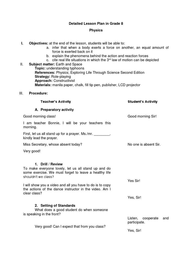 Detailed Lesson Plan in Physics Grade 8 | PDF | Force | Cognition
