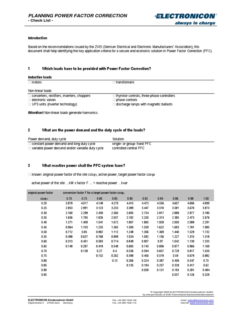 Checklist For Power Factor Correction Engl | PDF | Mains Electricity ...