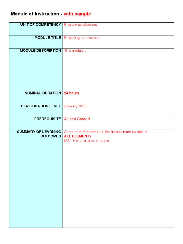 Sandwich Preparation Module SEO | PDF